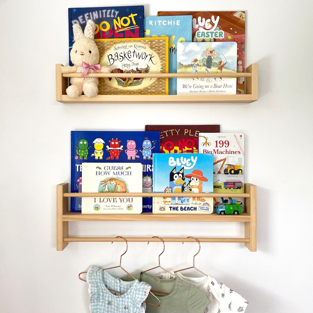 SET OF 2 SHELVES - Bookshelf With Hanging Rod & Bookshelf - Nursery ...