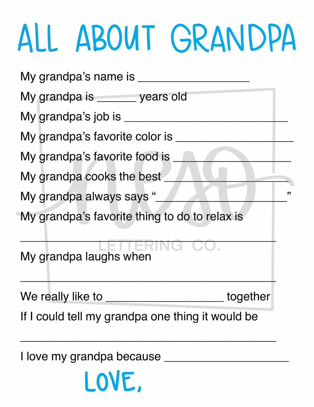 Grandpa Father's Day Gift, Father's Day Questionnaire, Coloring Page ...