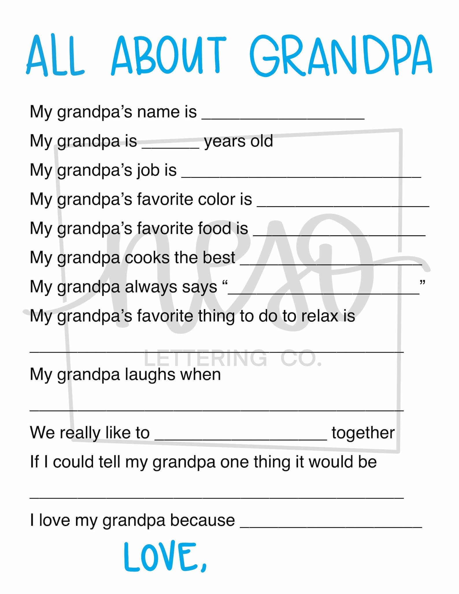 Grandpa Father's Day Gift, Father's Day Questionnaire, Coloring Page ...