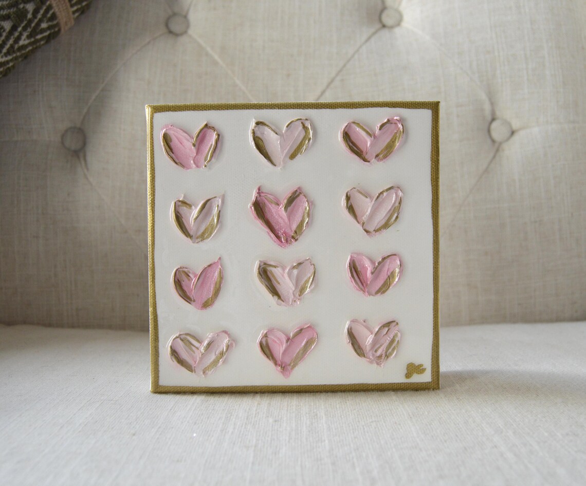 Mini Hearts 6x6 Painting Heart Decor Girls Room Decor Pink Hearts Gifts ...