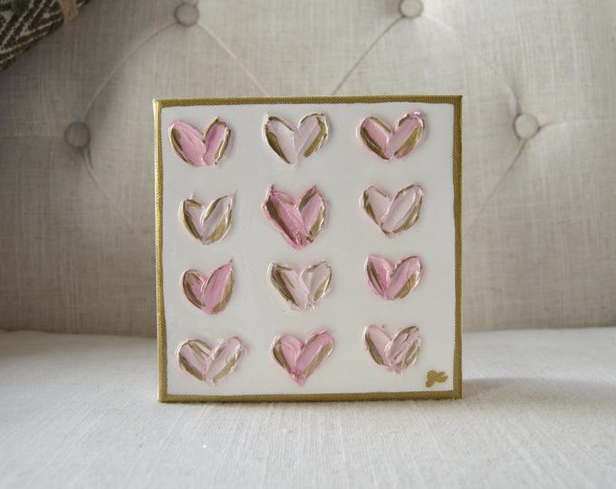 Mini Hearts 6x6 Painting | Heart Decor | Girls Room Decor | Pink Hearts ...