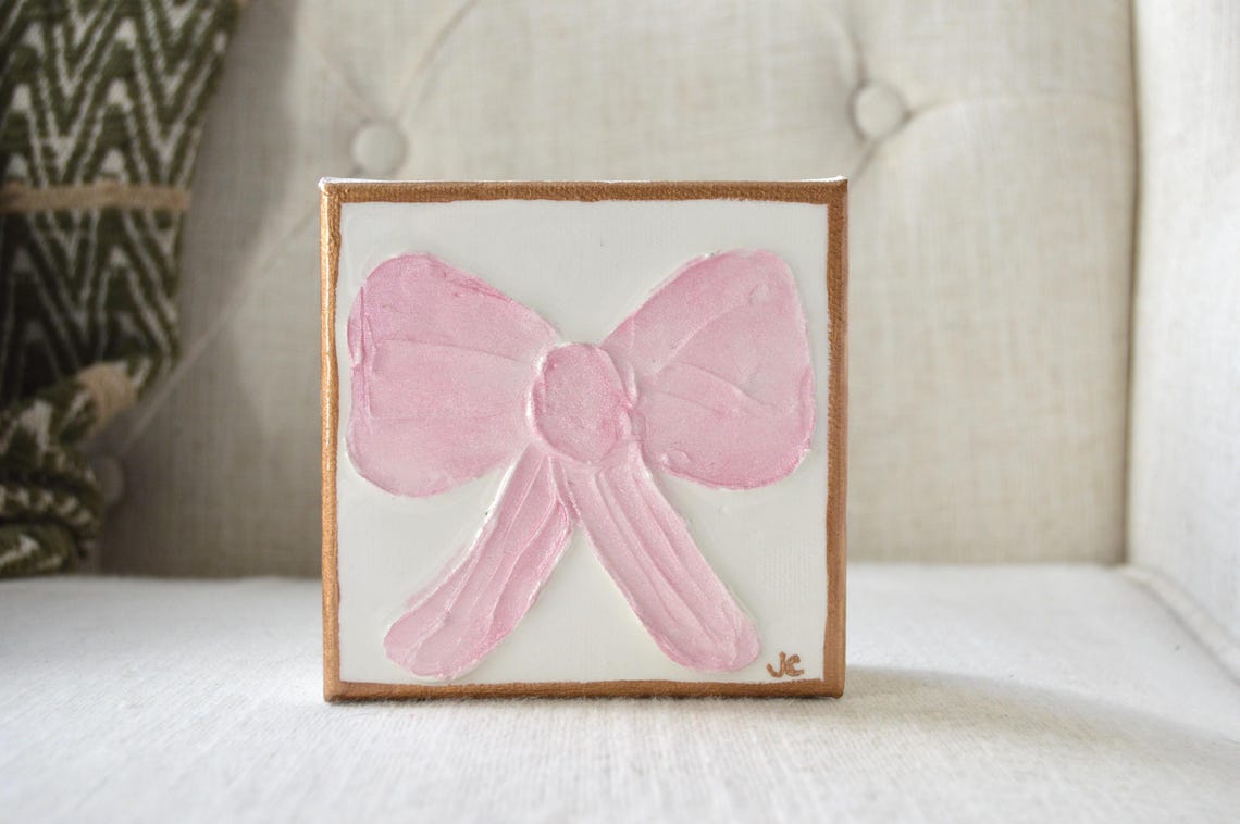 Pink Bow Painting Resin Art Coquette Decor Nursery Decor Handpainted ...