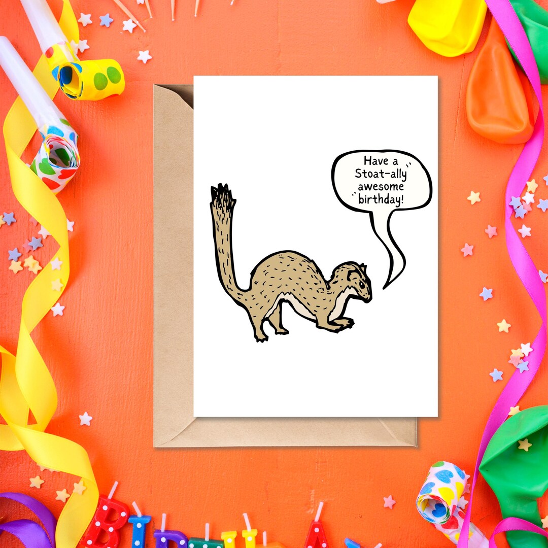 Stoat Print Birthday Card | Rodent Birthday Card | Mustelid Birthday ...
