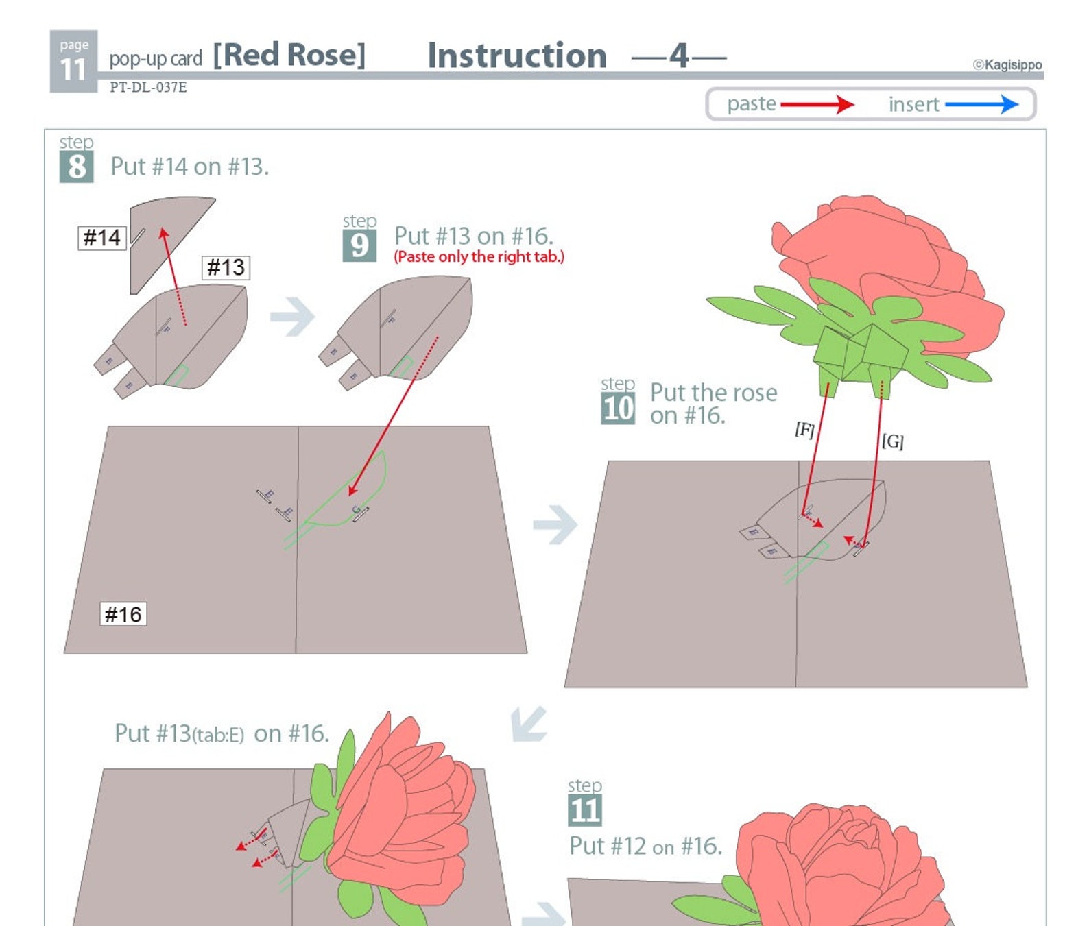 Template_pop-up Card_red Rose pdf_digital Download File - Etsy