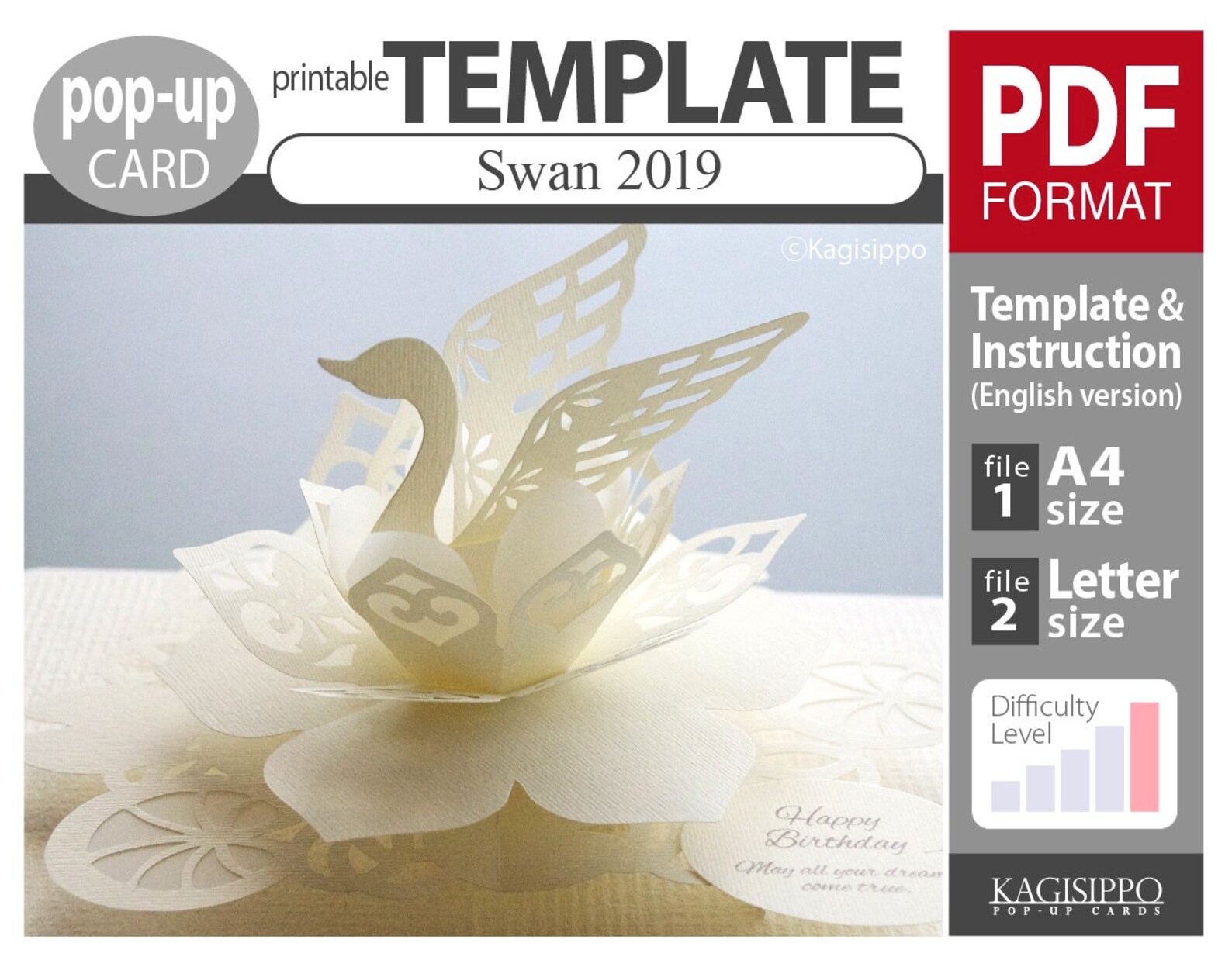 Template_pop-up Card _swan 2019 pdf_digital Download File | Etsy