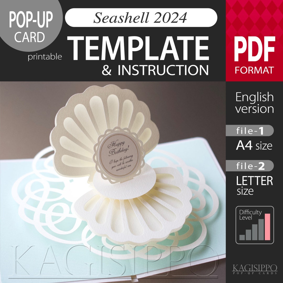 TEMPLATE_ (pdf_digital Download File)_seashell 2024 Pop-up Card - Etsy