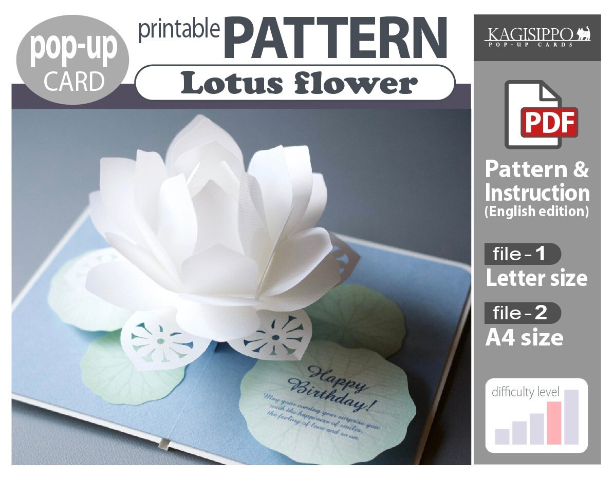 PATTERN_pop-up card _Lotus flower _digital download file | Etsy