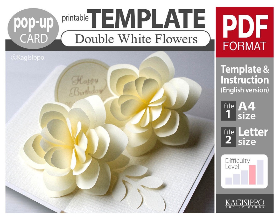 Template__pop-up Card__double White Flowers pdf_digital Download File ...