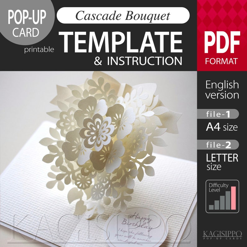 TEMPLATE_ (pdf_digital Download File)_cascade Bouquet Pop-up Card - Etsy