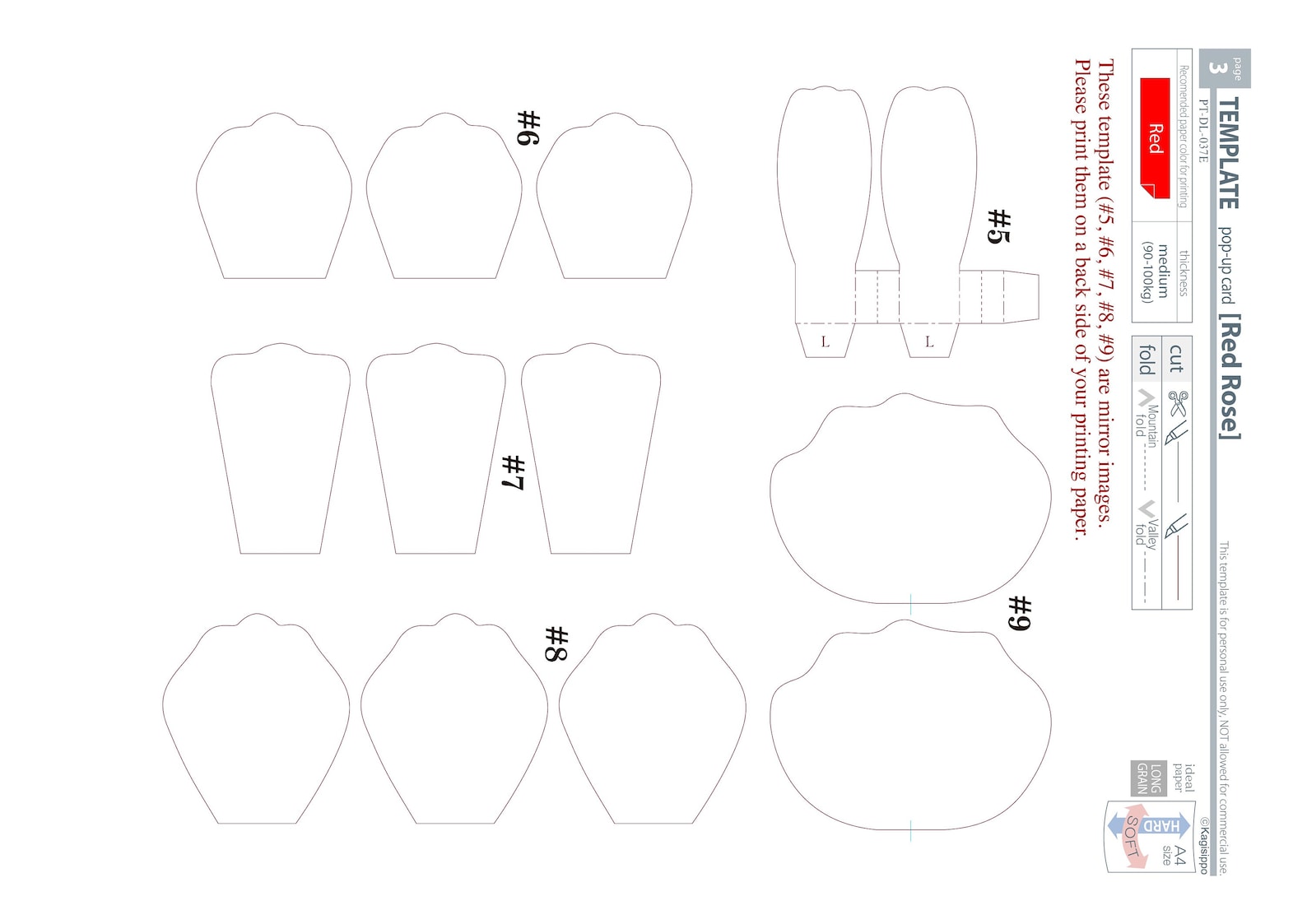 Template_pop-up Card_red Rose pdf_digital Download File - Etsy