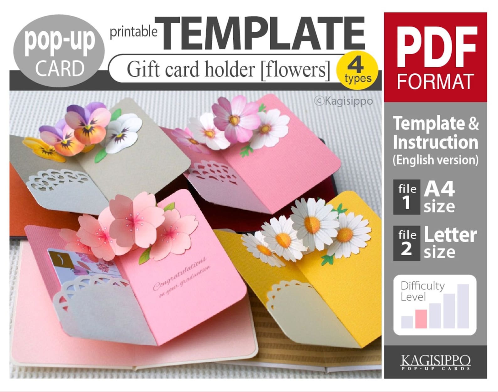 Template gift Card Holder flowers Pop-up Card - Etsy