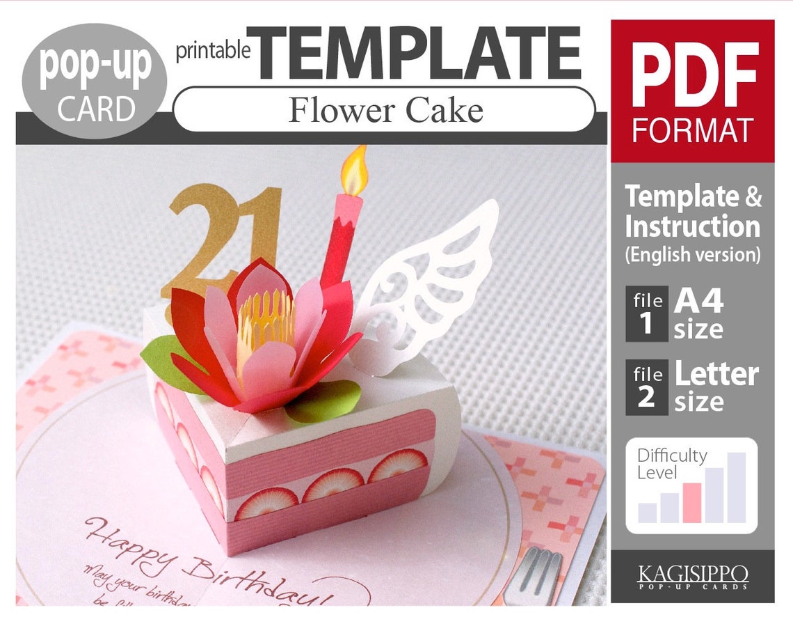 Template__pop-up Card__flower Cake pdf_digital Download File - Etsy