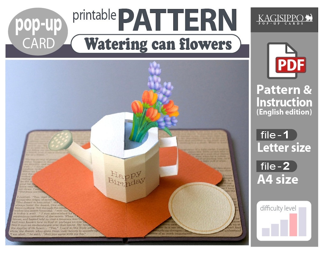Pattern__pop-up Card__[watering Can Flowers] (pdf_digital Download File ...