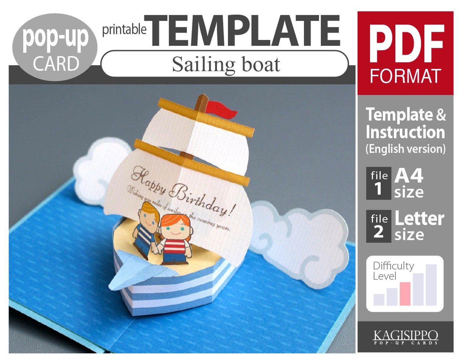 Template_pop-up Card Sailing Boat__pdf_digital Download | Etsy