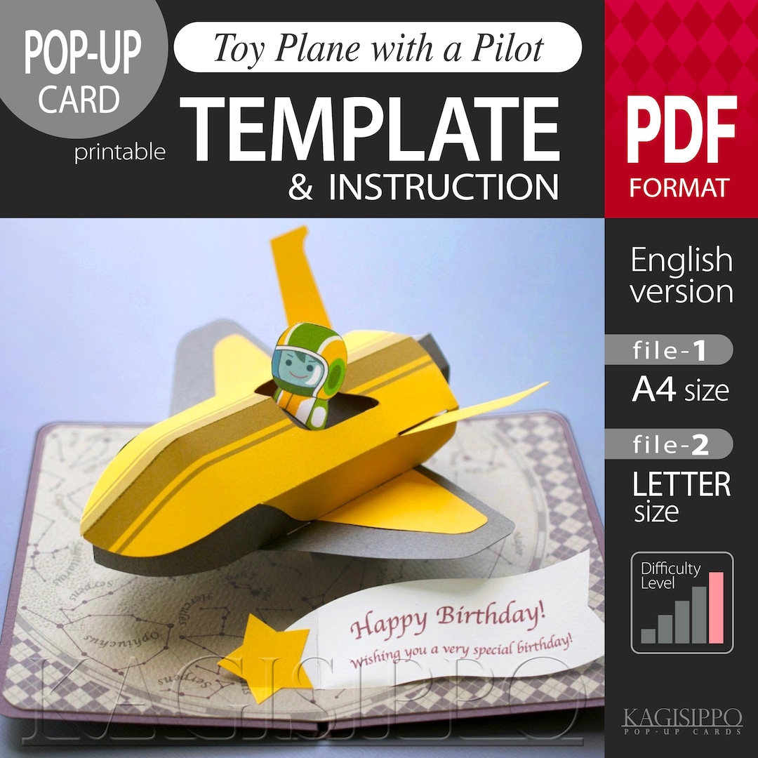 Template_(pop-up Card) _toy Plane With a Pilot _ (pdf_digital Down Load ...
