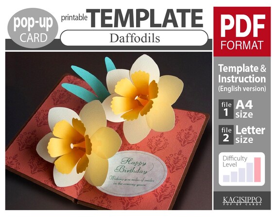 Template__pop-up Card__daffodils pdf_digital Download File | Etsy