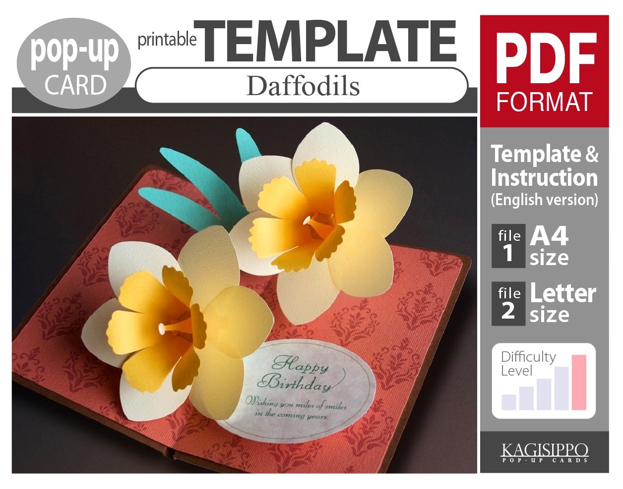 Template__pop-up Card__daffodils pdf_digital Download File - Etsy