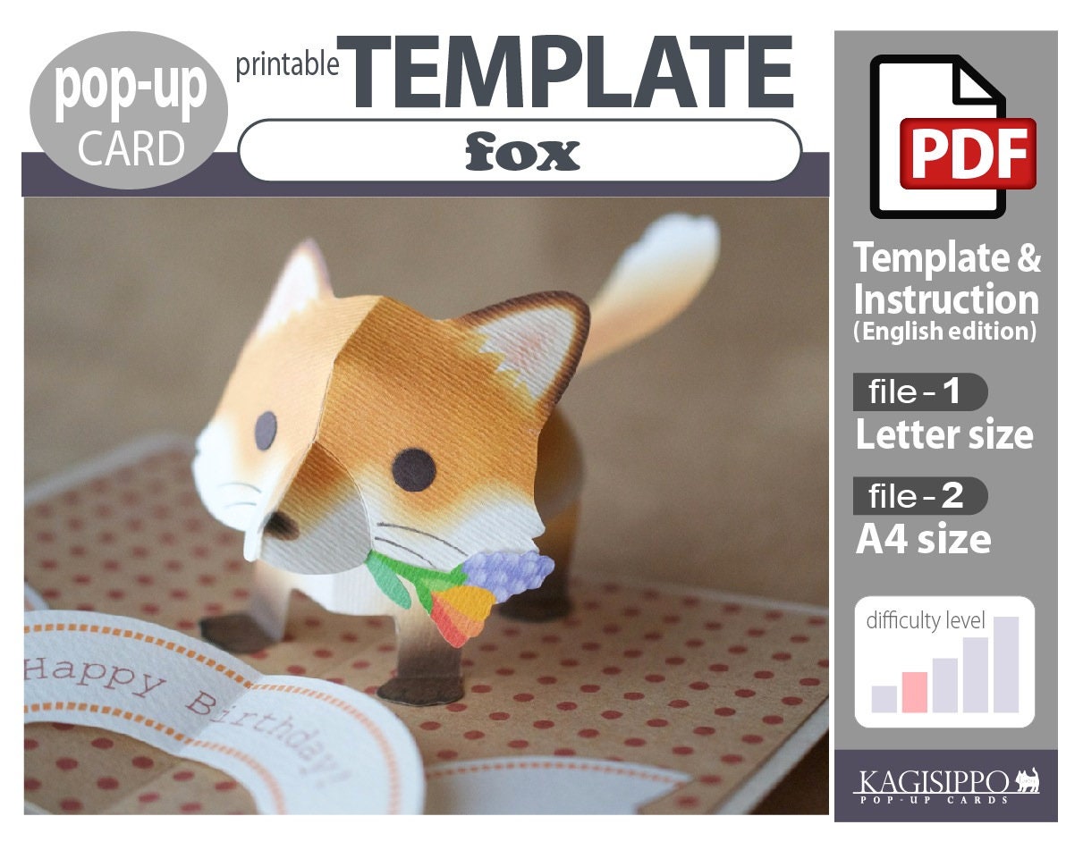 Template__pop-up Card__[fox] (pdf_digital Download File) - Etsy