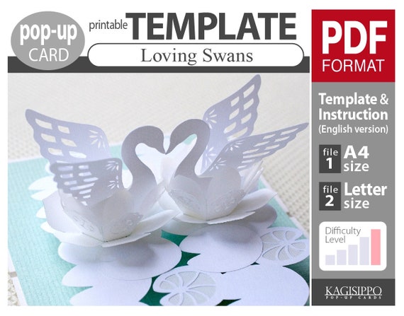 Pattern__loving Swans Pop-up Card__pdf_digital Download - Etsy