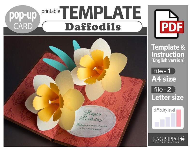 TEMPLATE__pop-up card__Daffodils PDF_digital download file | Etsy