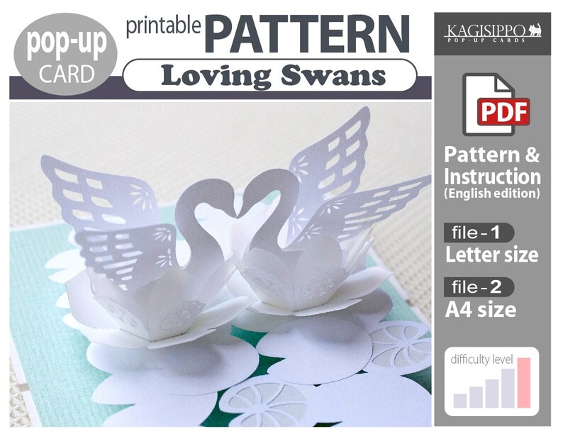 PATTERN__Loving swans pop-up card__PDF_digital download | Etsy