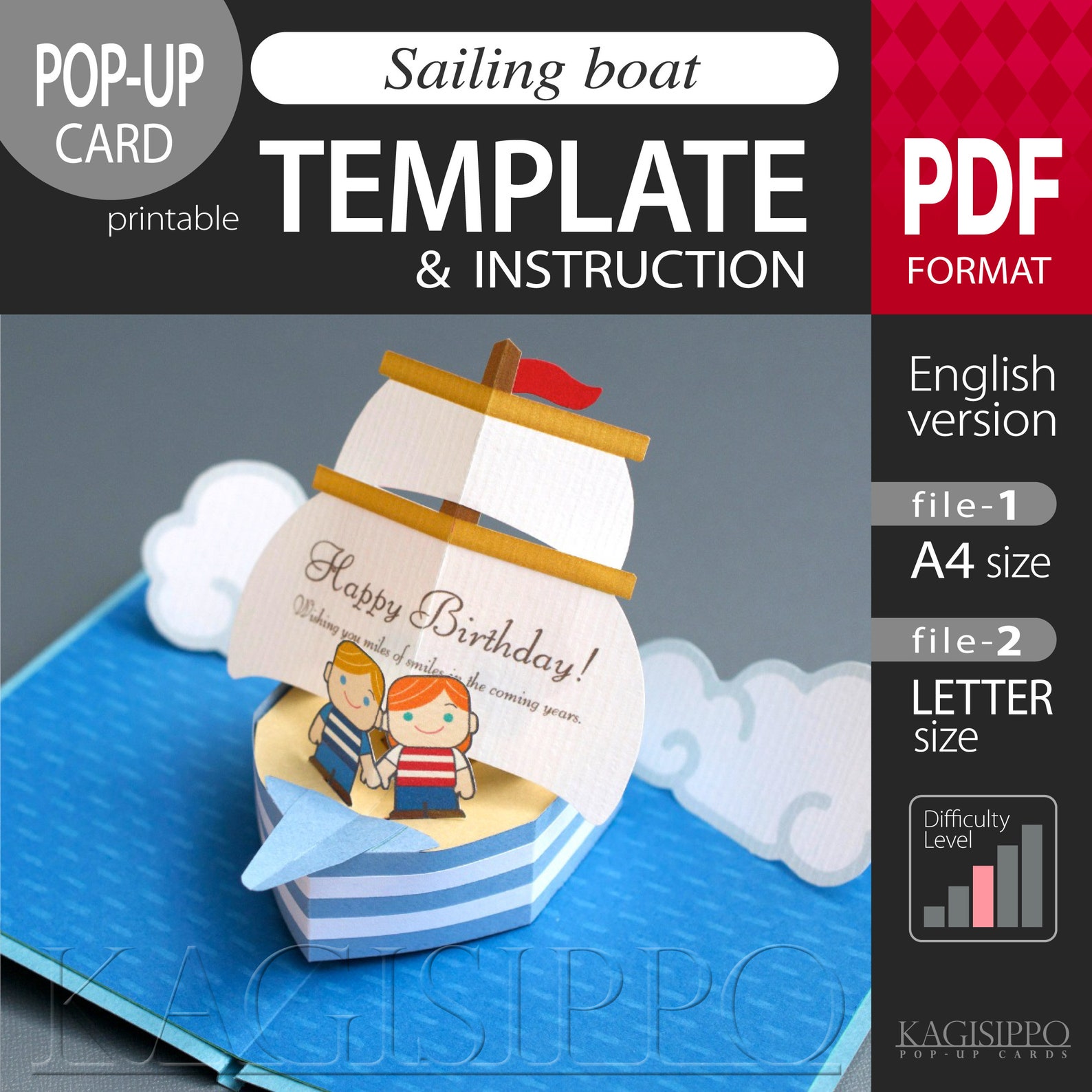 Template_(pop-up Card) Sailing Boat__(pdf_digital Download File) - Etsy