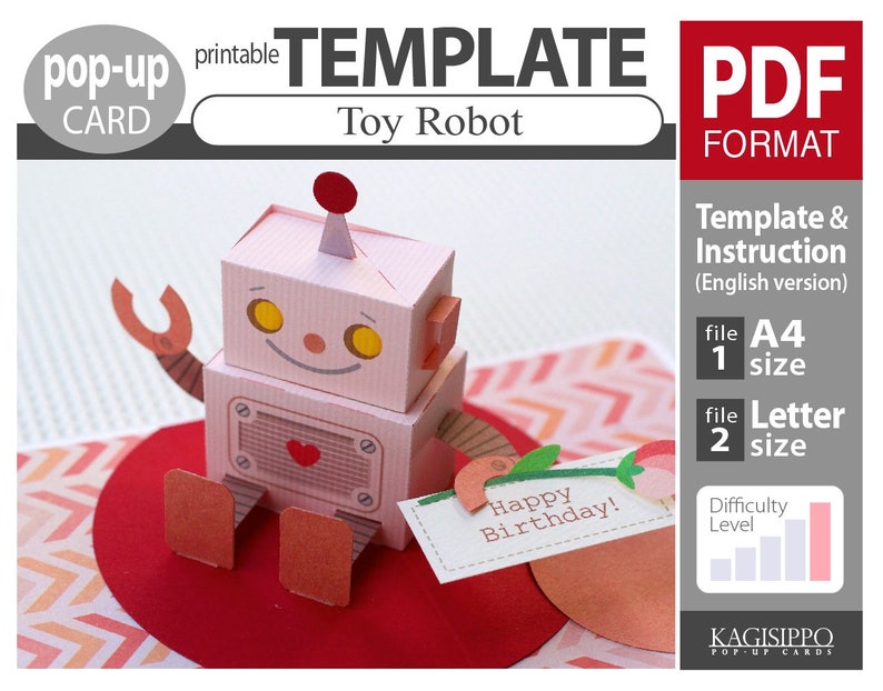 TEMPLATE PDF Digital Download File_pop-up Card__toy Robot | Etsy