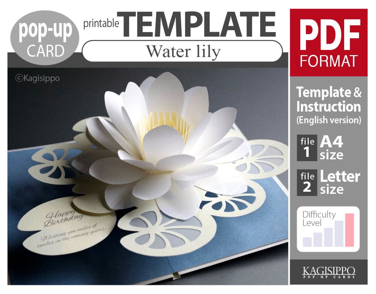 Template__pop-up Card__water Lily pdf_digital Download File - Etsy