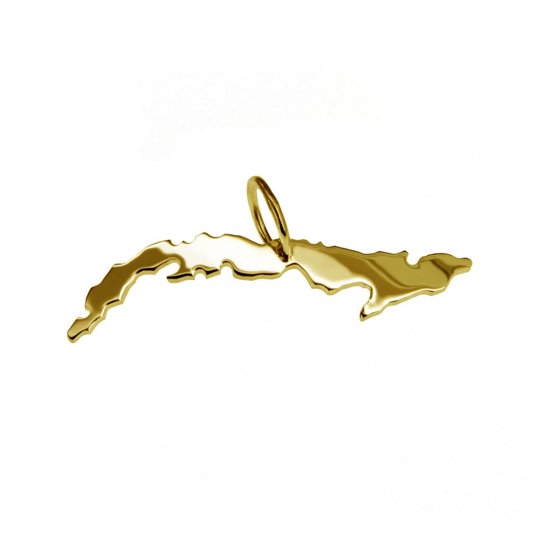 Chain Pendant in the Form of the Map of Cuba in Massive 585 Yellow Gold ...