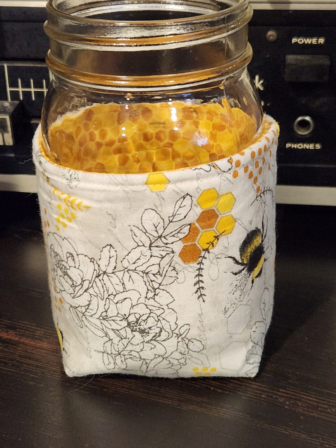 Mason Jar Cozy, Bee and Honeycomb Pattern, Handmade - Etsy