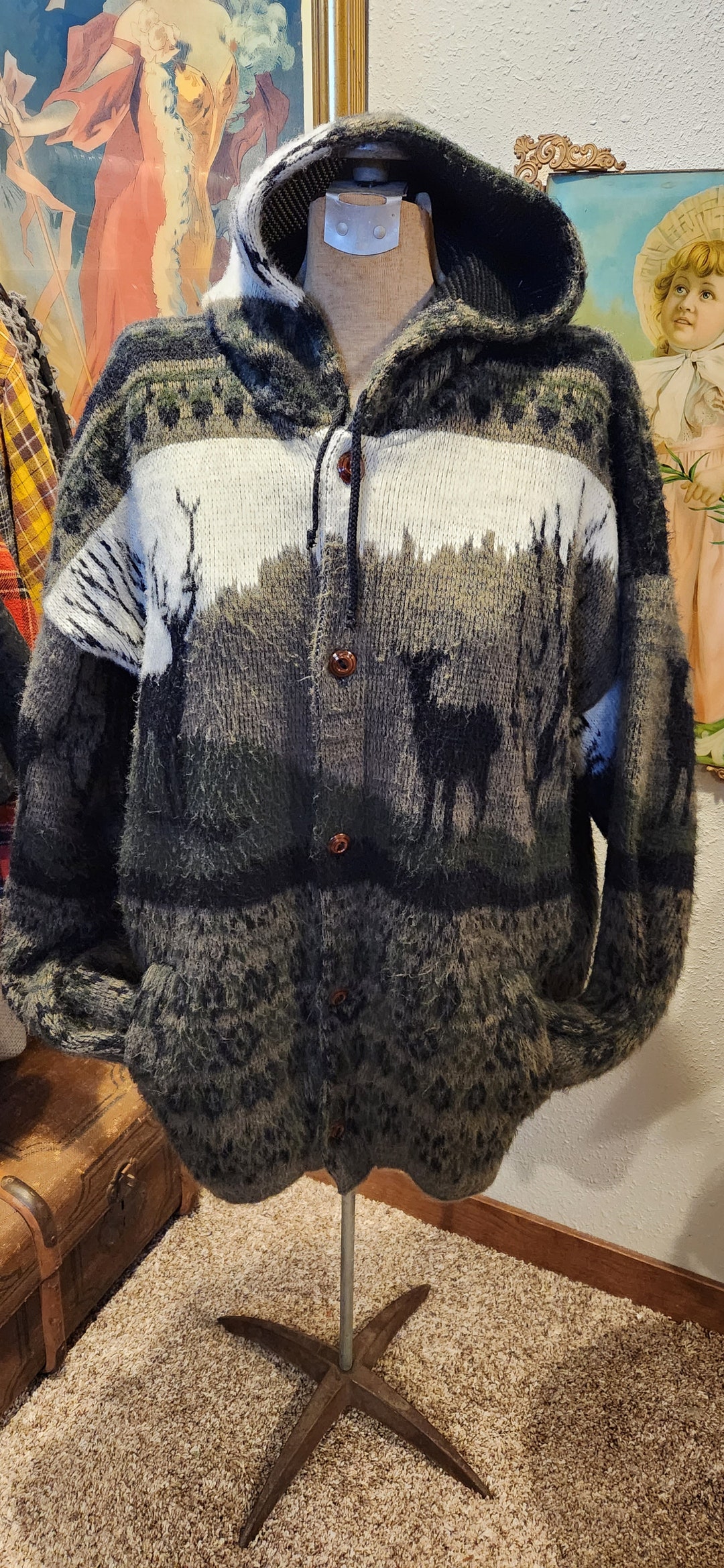 Wool Ruminahui Jacket, Deer Scene - Etsy