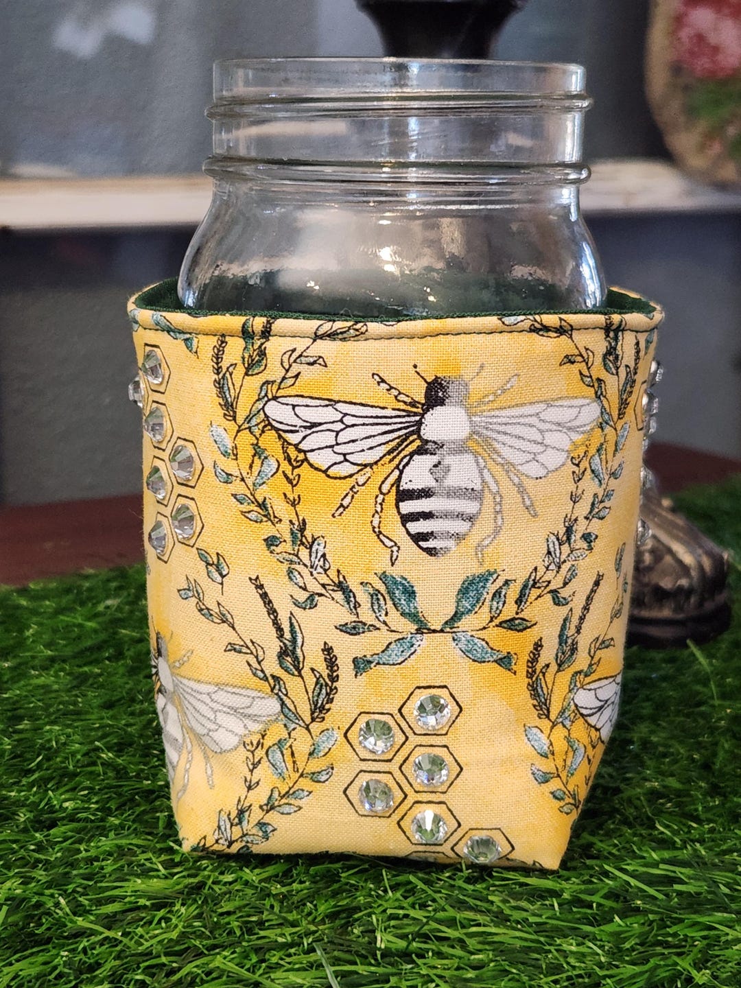 Bedazzled Insulated Mason Jar Cozy, Bee Pattern, Handmade, Bling - Etsy