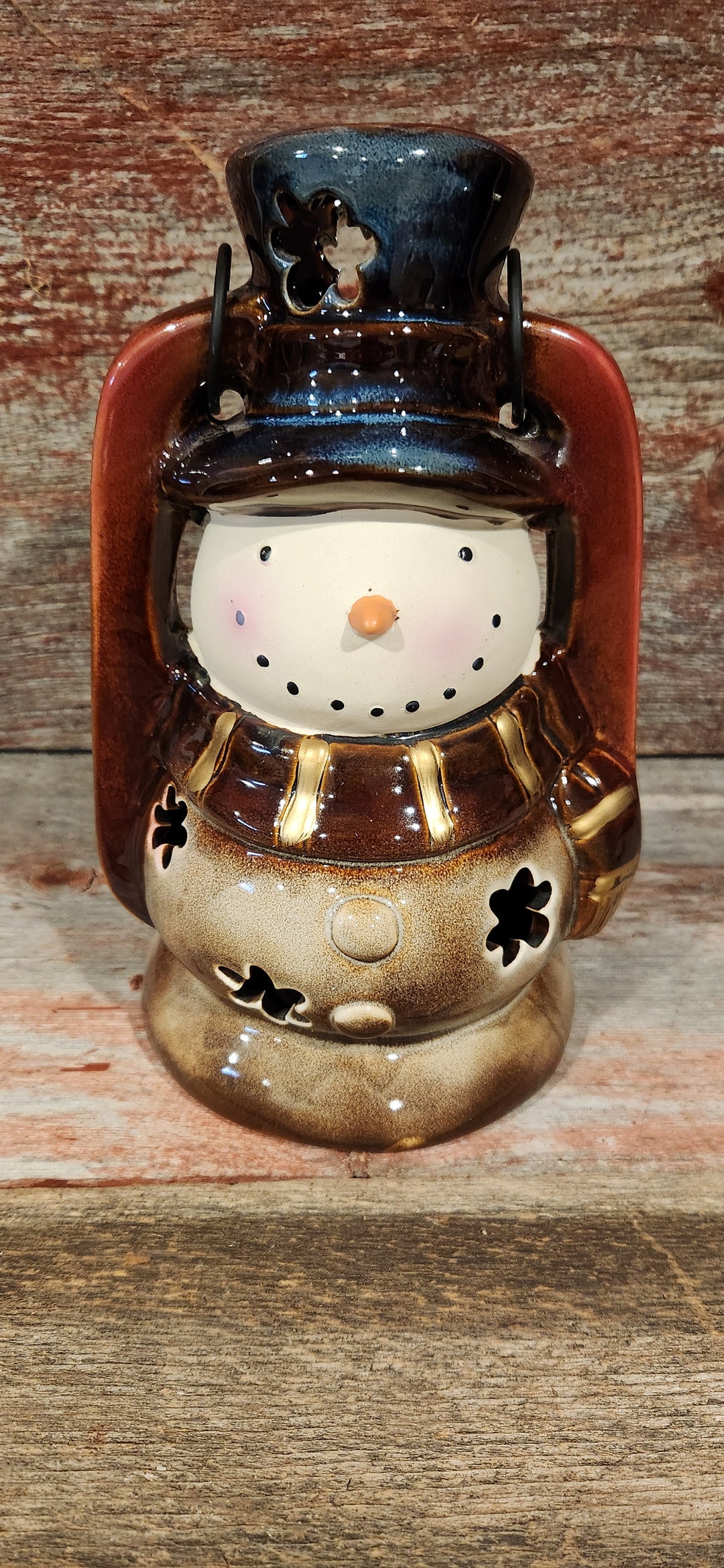 Ceramic Snowman Lantern Tea Light Candle Holder, Christmas Decor - Etsy