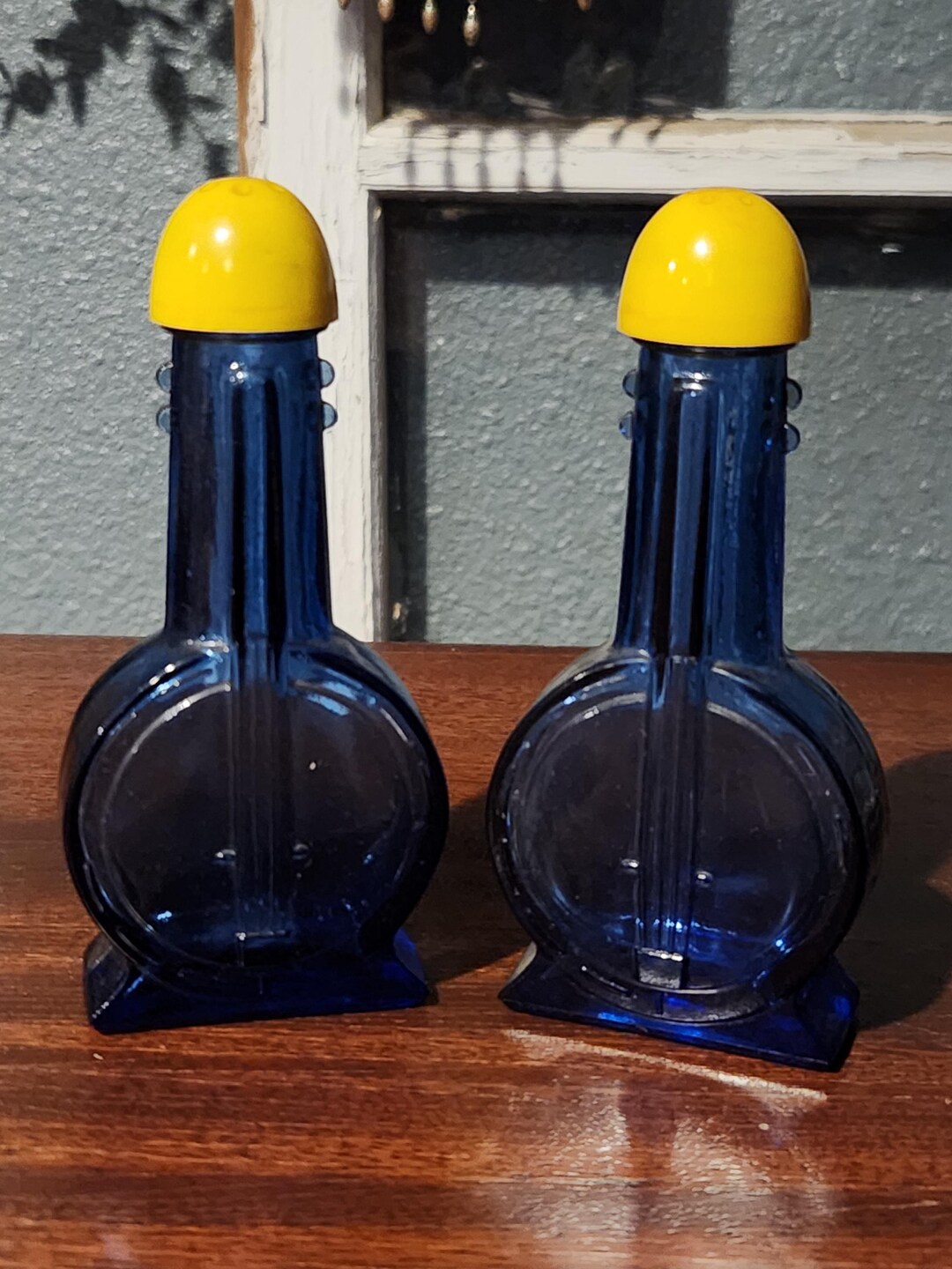 Vintage Glass Banjo Salt and Pepper Shakers - Etsy
