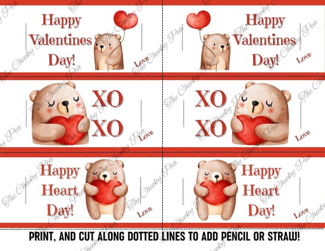 Printable Bear Valentine Pencil Cards - Etsy