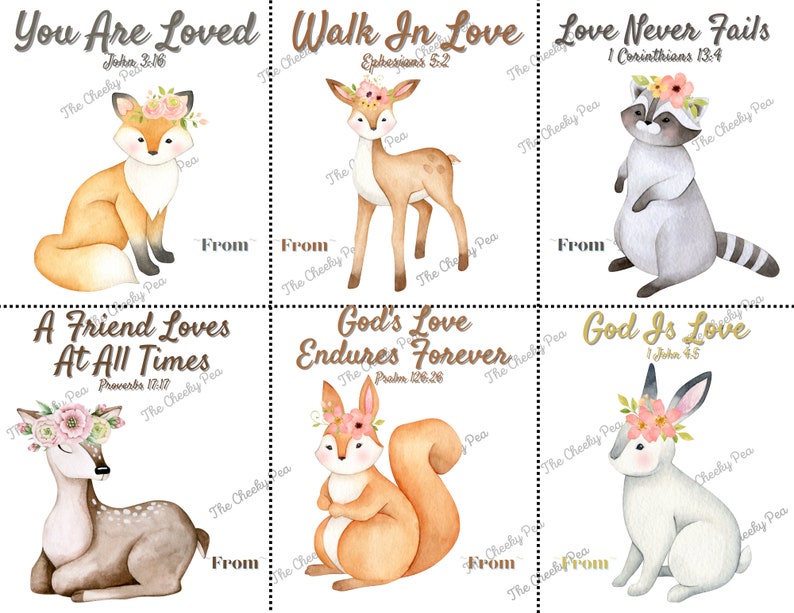 Printable Forest Animal Religious Valentine Cards, Bible Verse ...