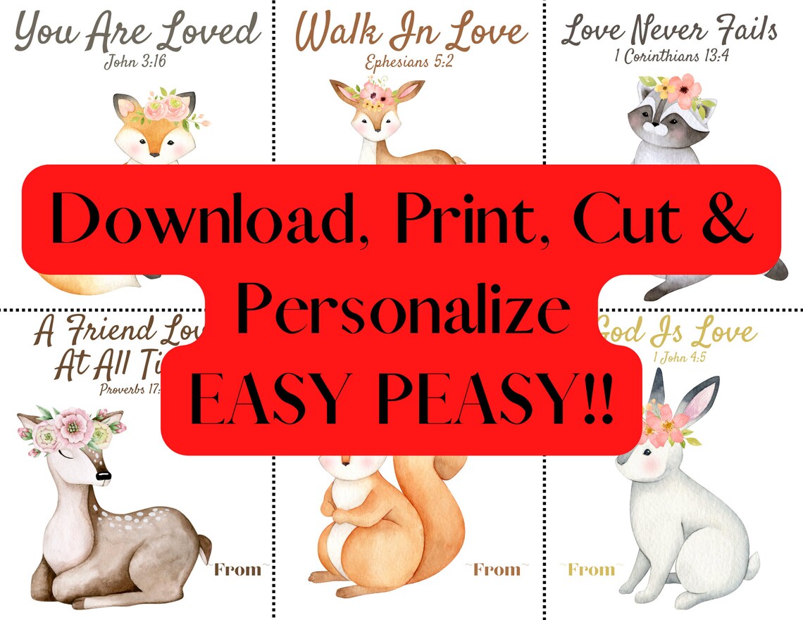 Printable Forest Animal Religious Valentine Cards, Bible Verse ...