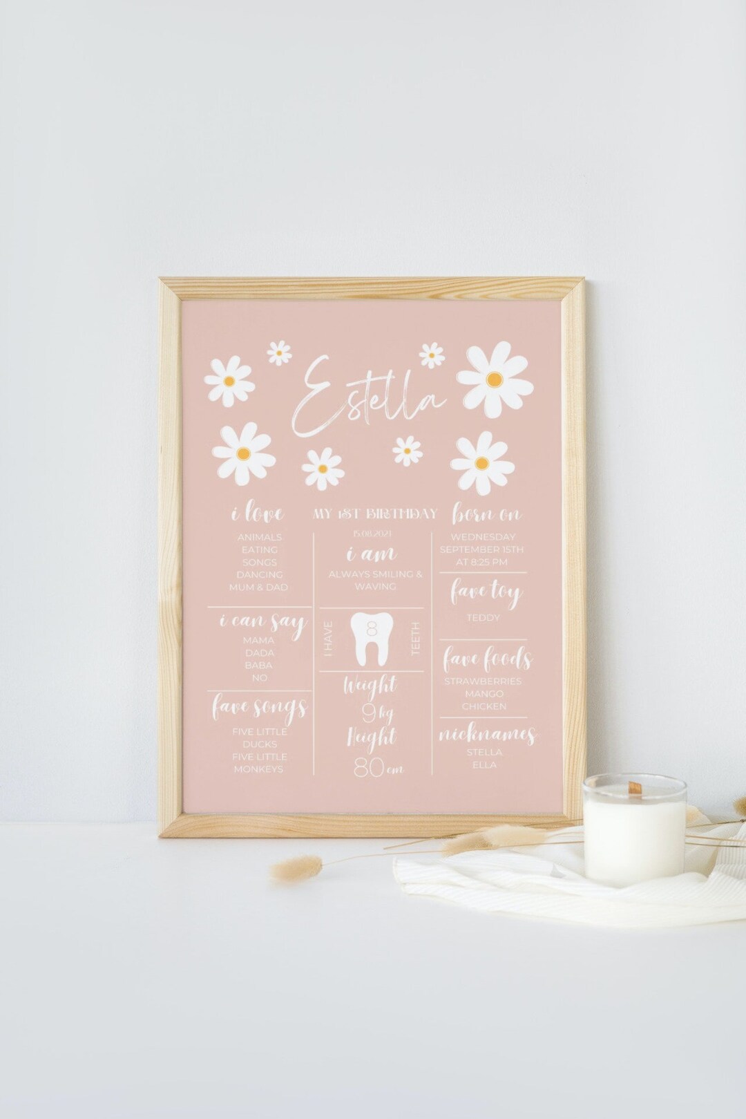 Daisy Milestone Chart, First Birthday Milestone Chart Poster, Daisy ...