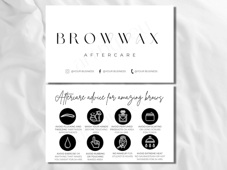 Brow Wax Aftercare Card, Wax Aftercare Card, Brow Wax Care Instructions ...