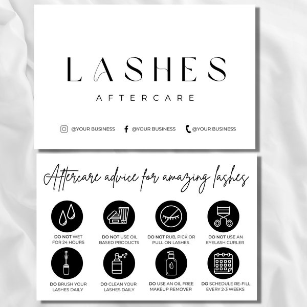 Lash Lift and Tint Aftercare Card Template, Editable Lash Lift Card ...