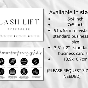 Lash Lift and Tint Aftercare Card Template, Editable Lash Lift Card ...