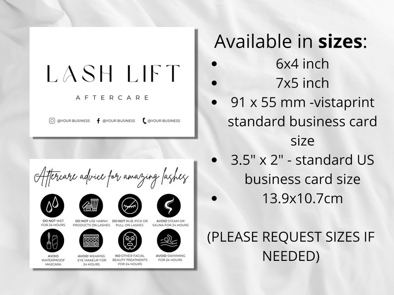 Lash Lift and Tint Aftercare Card Template, Editable Lash Lift Card ...
