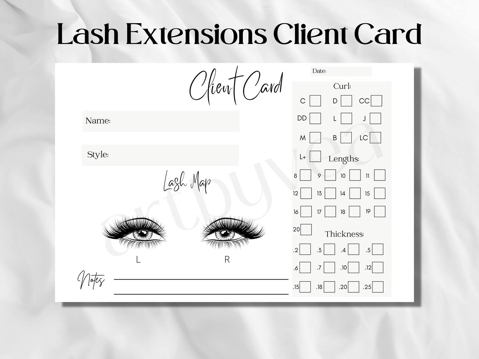 Lash Extension Client Record Card, Eyelash Extension Client Record Card ...