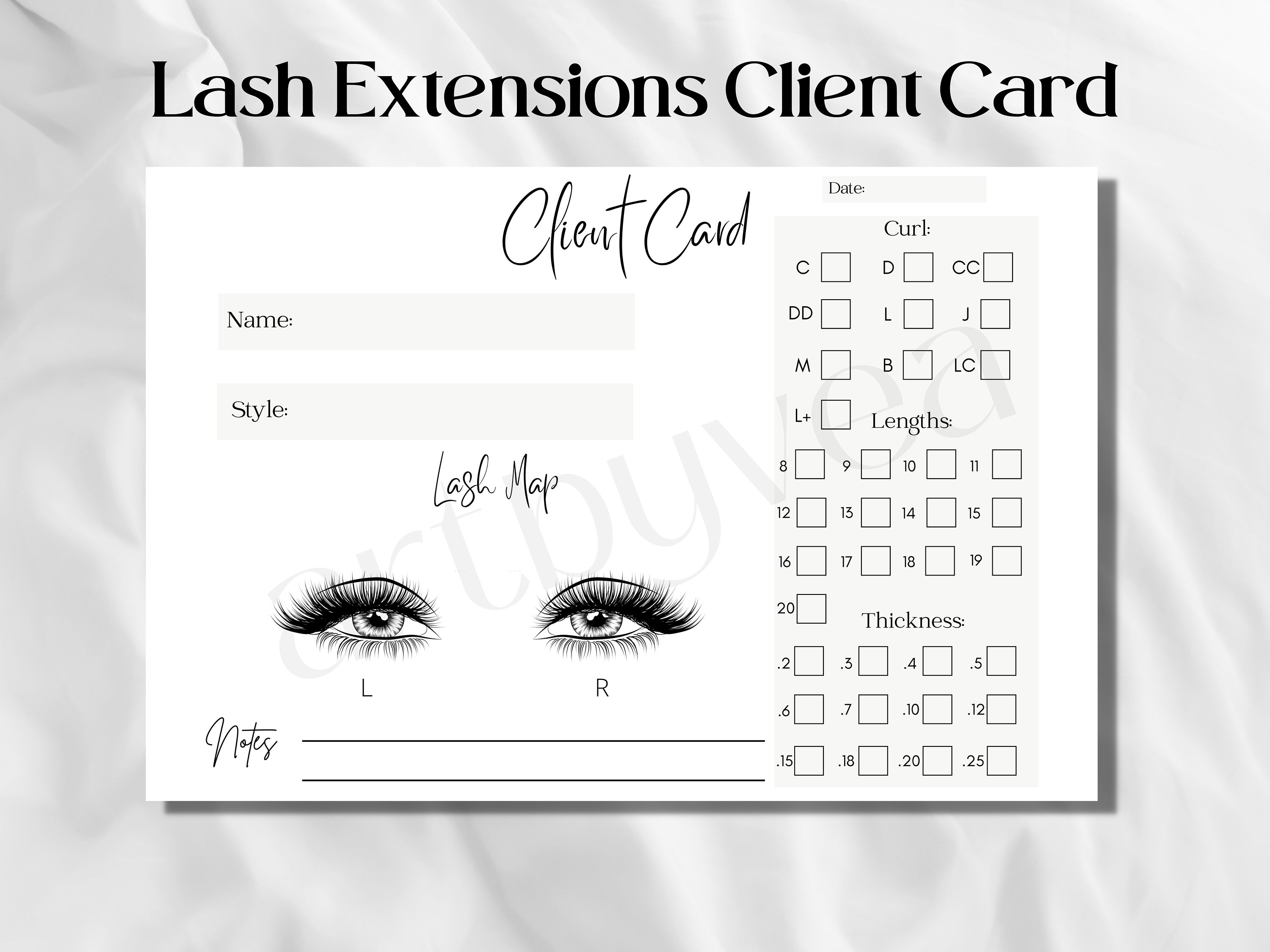 Lash Extension Client Record Card, Eyelash Extension Client Record Card ...