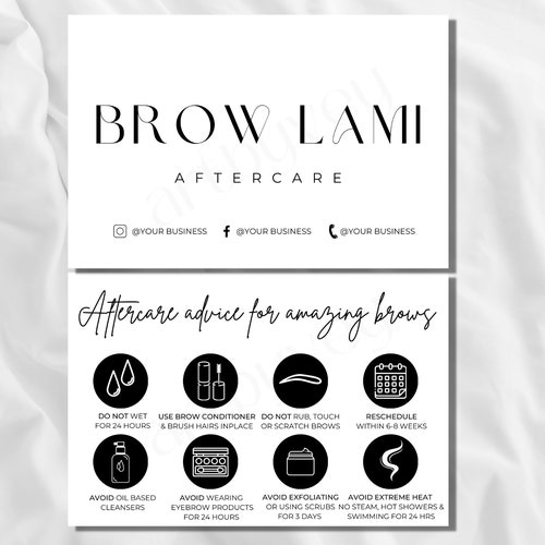 Brow Lamination Aftercare Card Template Editable Brow - Etsy