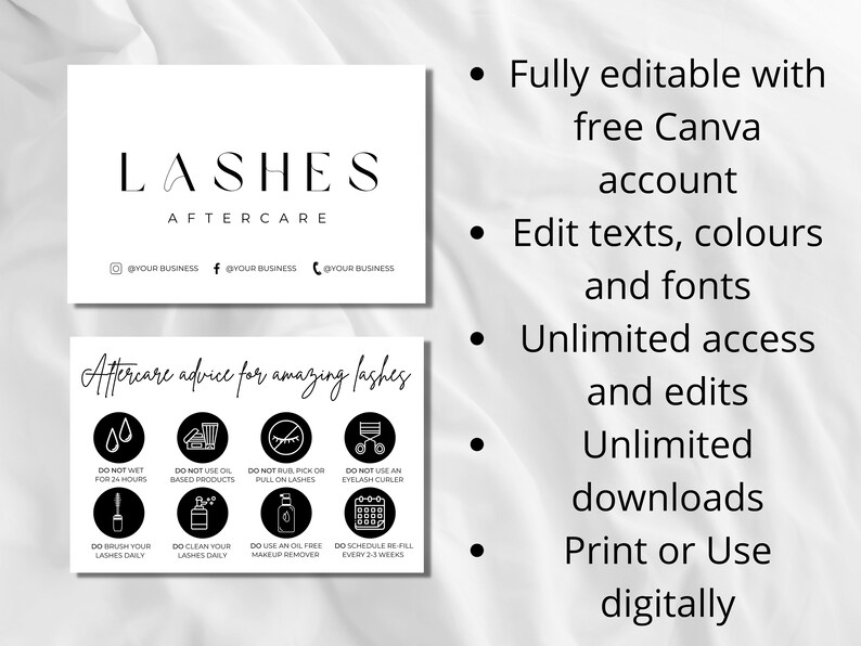 Eyelash Extensions Aftercare Card Template Printable Eyelash After Care ...