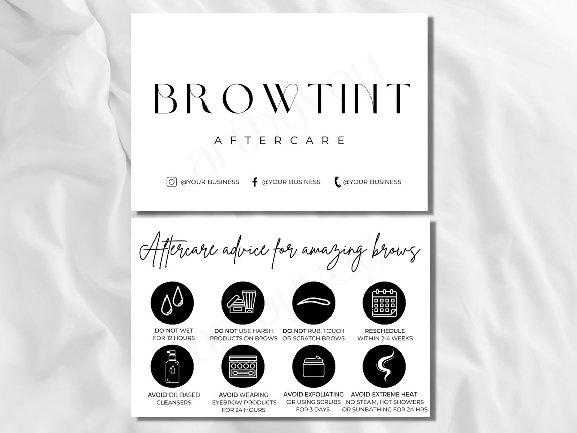 Brow Tint Aftercare Card Template, Editable Brow Tint Instruction Card ...