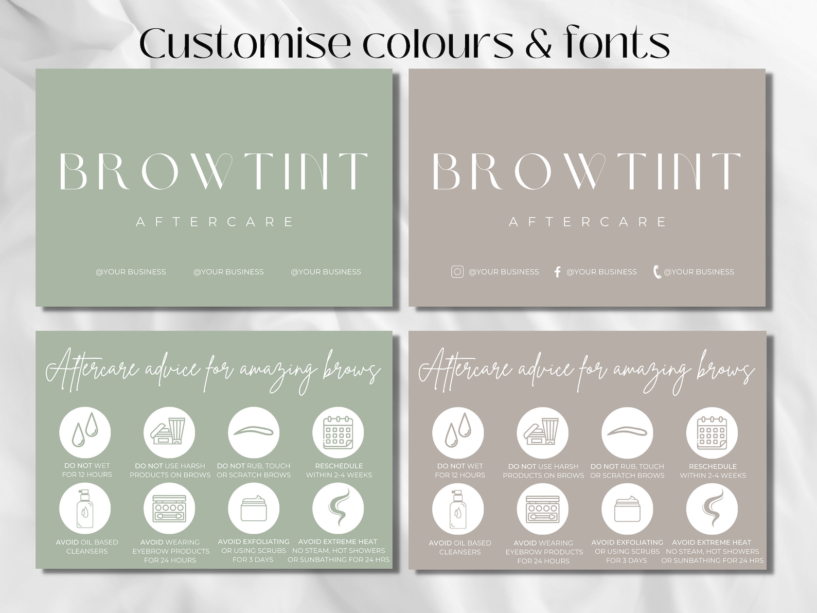 Brow Tint Aftercare Card Template, Editable Brow Tint Instruction Card ...
