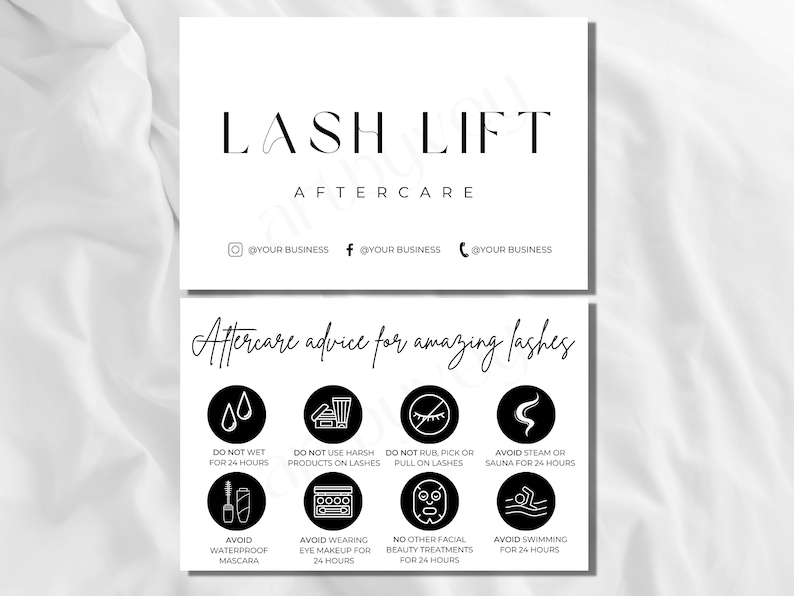 Lash Lift and Tint Aftercare Card Template, Editable Lash Lift Card ...