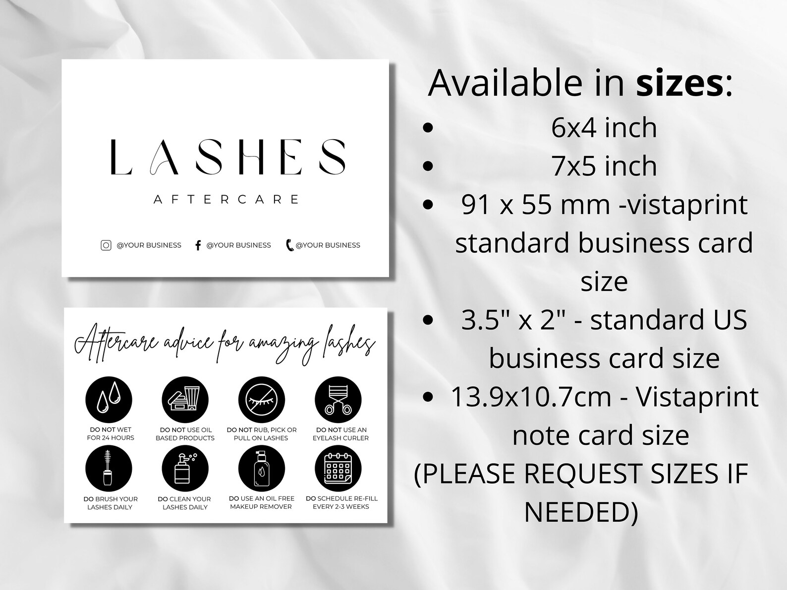 Eyelash Extensions Aftercare Card Template Printable Eyelash After Care ...